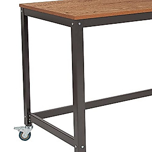 Flash Furniture Livingston Collection Computer Table and Desk in Brown Oak Wood Grain Finish with Metal Wheels