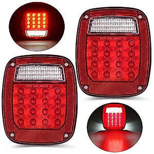 LIMICAR RV Tail Lights, Square 43 LED Trailer Lights, 2PCS Red/White Trailer Light Kit, Stop Turn Back up Reverse Tail Lights w/License Plate Light for Truck Trailer Jeep YJ TJ JK CJ