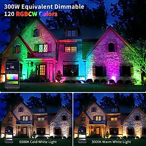 Outdoor RGB LED Flood Lights - 300W Equiv Colored Changing Spotlight Dimmable IP66 Waterproof Halloween Strobe Lights with Plug Outside Smart WiFi Color Alexa 30W Floodlight for Party Garden 丨 2 Pack