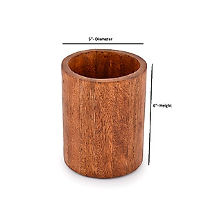 EDHAS Natural Mango Wood Cooking Utensil Holder for Countertop, Spoons, Cooking Tools, etc. (5" x 5" x 6")