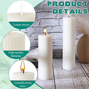 Set of 12 Ribbed Pillar Candles Soy Wax Home Decor Modern White Candles with Cotton Wick for Wedding, Home, Restaurants, Spa, Church Decoration, 2 x 3 Inch, 2 x 6 Inch, 2 x 8 Inch