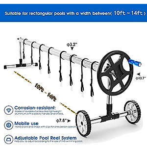 Nollapo 14 FT Pool Reel Aluminum Solar Swimming Inground Pool Cover Reel Set