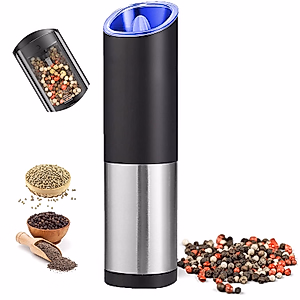 AUYI Automatic Salt and Pepper Grinder Gravity - Stainless Steel Pepper Grinder Operation with On/Off Button,4 AAA Batteries Powered (Not Include)