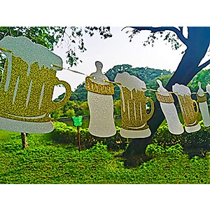 Set of 2 A Baby is Brewing Baby Shower Decorations Banner for Diaper Party Decor Gender Reveal Party Pregnancy Celebration Baby Brewing Sign with Beer Mug & Baby Bottle Design Pre-Strung