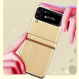 CFPLZFY Protective Leather Case Suitable for Samsung Galaxy Z Flip 4 5G 2022, Folding Mobile Phone Shell for Z Flip4, Anti-Fall Cover with Electroplating Hinge