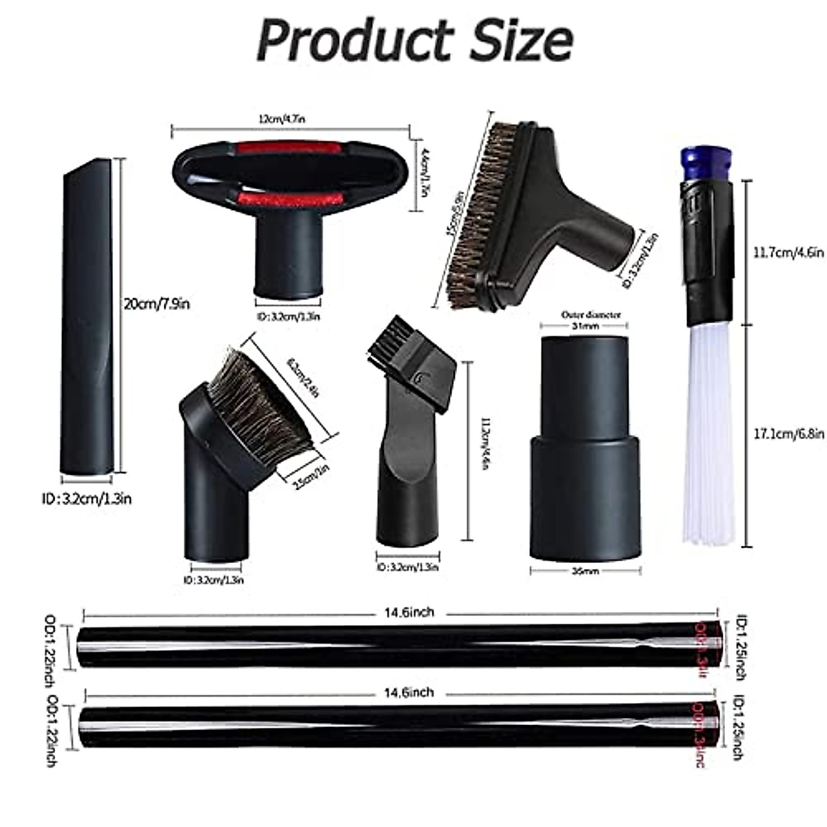 Vacuum Attachments for Shop Vac Accessories 1 1/4 inch & 1 3/8 inch Household Cleaning Kit With Adapter（10 Pcs）