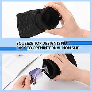 Anourney Large Double Eyeglasses Case, Squeeze Top Soft Glasses Pouch,Portable Sunglass Case with Cleaning Cloth for Women(Black)