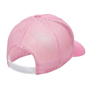 Yupoong 6606 Curved Bill Trucker Mesh Snapback Hat with NoSweat Hat Liner (Pink, 1)