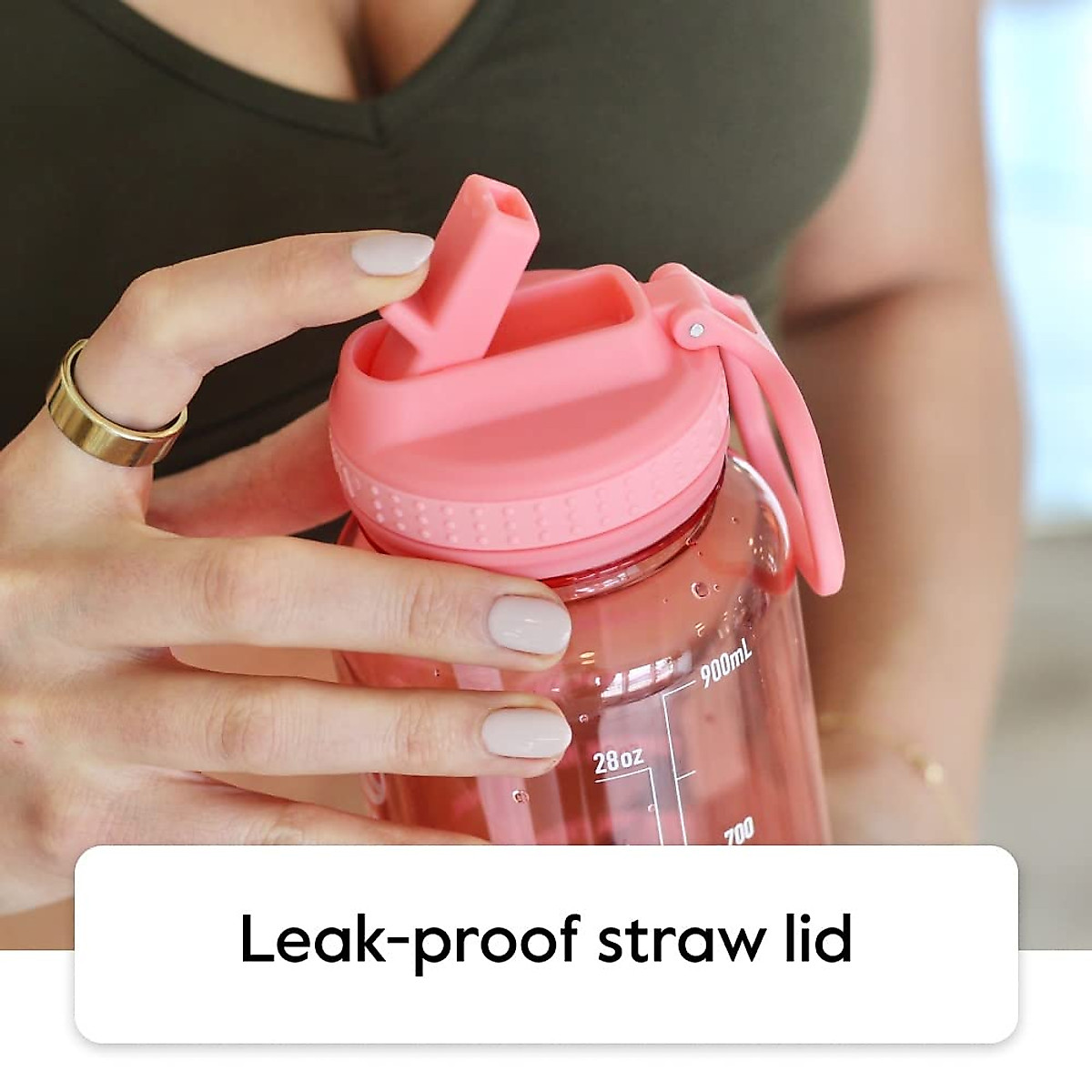 Takeya 32 oz Motivational Water Bottle with Straw Lid with Time Marker, Premium Quality BPA Free Tritan Plastic, Breezy Blue