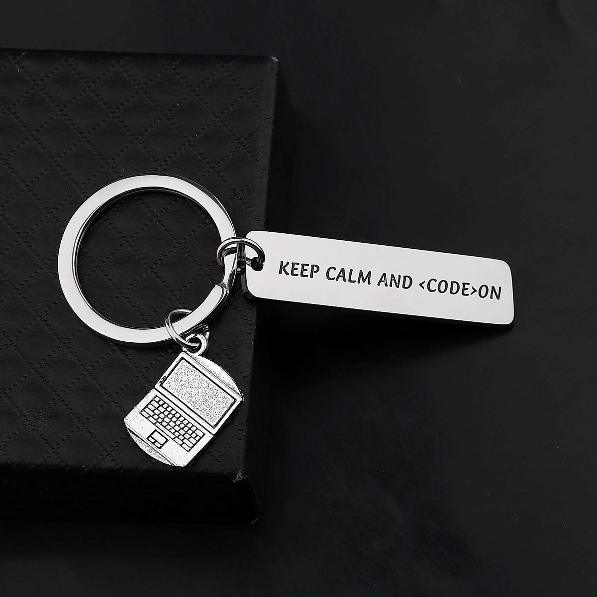 WSNANG Programmer Gift Keep Calm And Code On Keychain Coding Jewelry IT Gift for Software Engineer Student (Code Keychain)