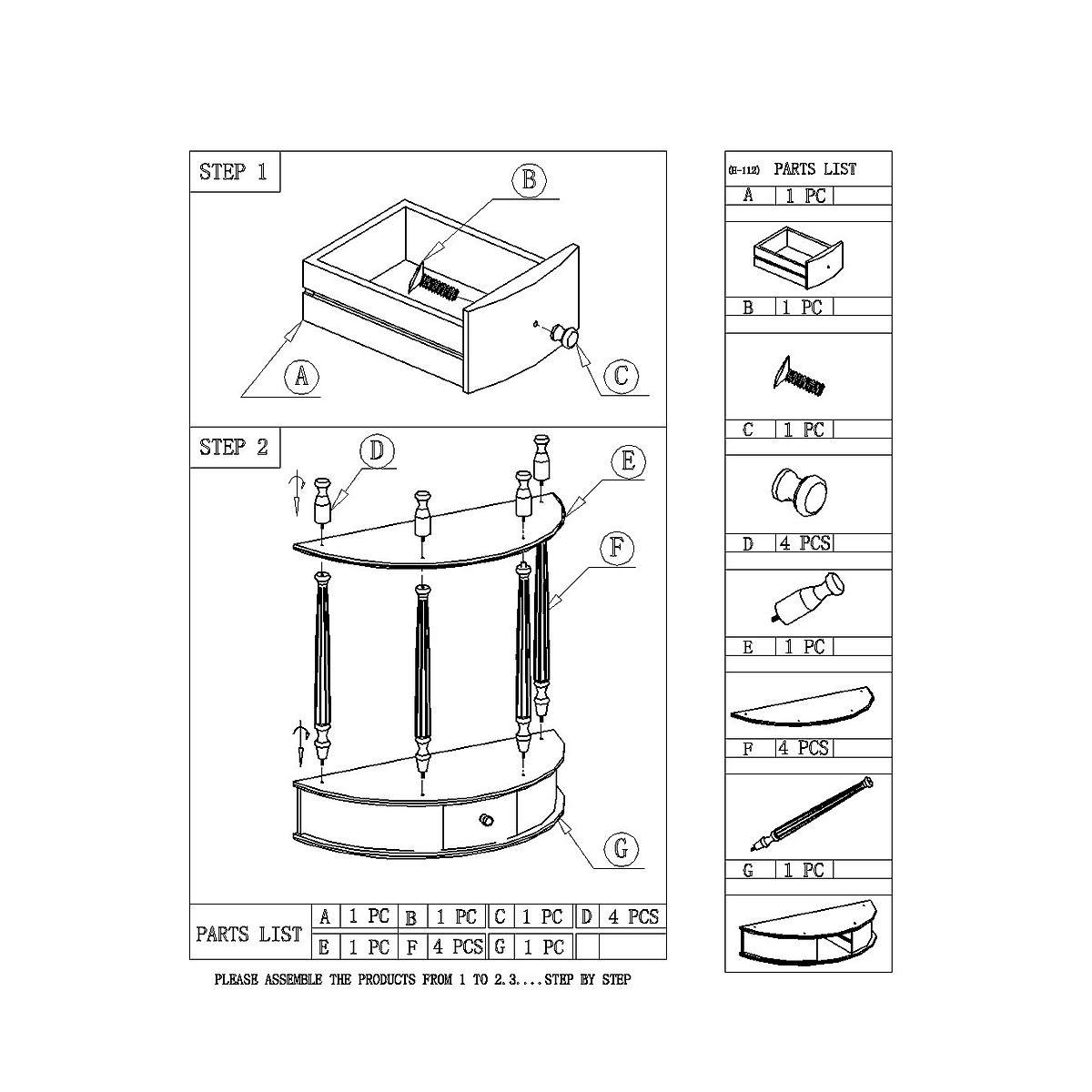 Frenchi Home Furnishing Canterbury End Table, 23.2 in x 11.62 in x 28.57 in, White