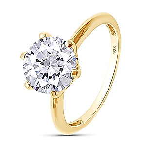 SAVEARTH DIAMONDS Solitaire Style, 1.75 Carat 8.5MM Round Cut Lab Created Moissanite Diamond Engagement Wedding Promise Ring In 14K Yellow Gold Over Sterling Silver1 1/2 Cttw-5.5