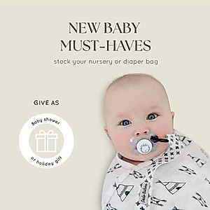 Dodo Babies Swaddle Blanket & Pacifier Clip Set – Four Large Cotton Muslin Receiving Blankets Plus Two Universal Binky Holders and Zip-Close Paci Case – Great for New Girl or Boy