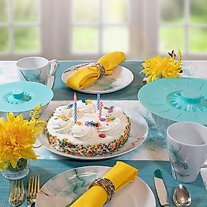 Silicone Lids Extra Large Teal Set of 6 Sturdy Suction Seal Covers. Universal fit for Pots, Fry Pans, Cups, and Bowls 5" to 12". Natural grip handles interlock for easy use and storage. Food Safe.