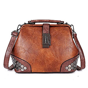 Mn&Sue Gothic Rivet Studded Vintage Doctor Style Cross Body Convertible Bucket Shoulder Handbag for Women (Brown)
