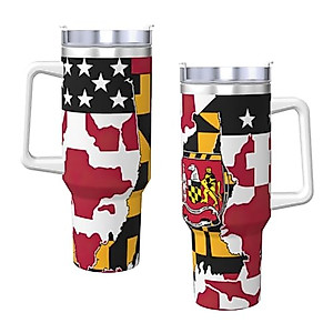 HULIBIN Abstract Maryland State Flag MAP02 Print Double Deck Stainless Steel Travel Coffee Cup With Lid 40 Oz Ice Bully Cup