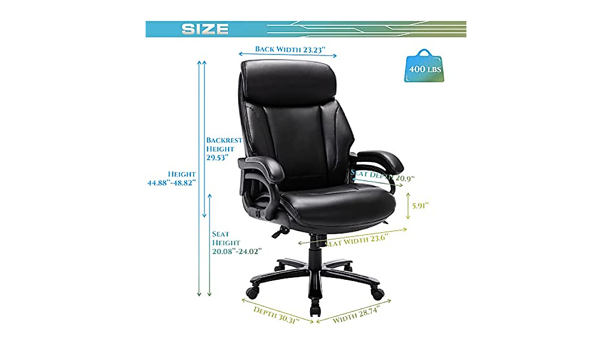 Big & Tall Office Chair 400 lbs - Wide Seat Ergonomic Leather