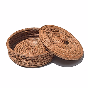 MEXTEQUIL - Authentic Mexican Tortilla Warmer Basket - Pine Needle Handwoven with Handloomed Cloth (Natural 7" w cloth)