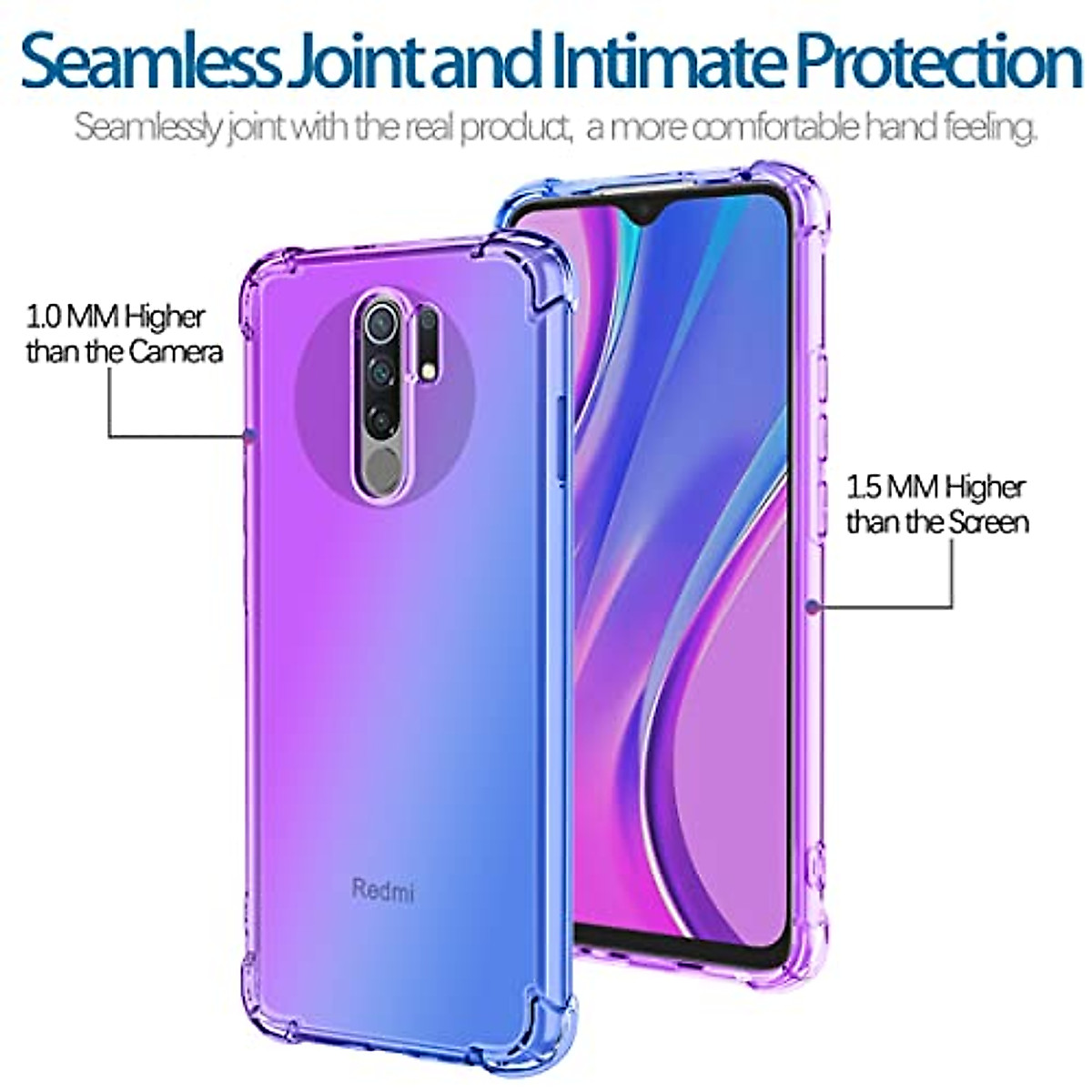 KOARWVC Case for Redmi Note 8 Pro Case / M1906G7I Case, Crystal Clear Case Gradient Slim Anti Scratch TPU Shockproof Protective Phone Cases Cover for Xiaomi Redmi Note 8 Pro (Purple/Blue)