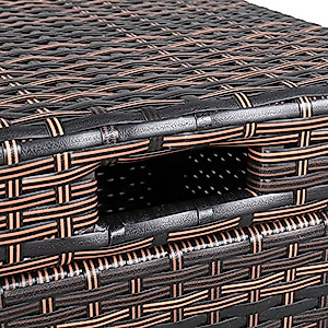 HomVent 26.7 Gallon Hideaway Can, Outdoor Wicker Patio Trash Can Rattan Patio Waste Basket with Lid, Brown Wicker Recycling Basket Patio Trash Can for Backyard, Deck, Poolside