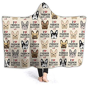 I Love French Bulldog Hoodie Blanket Wearable Throw Blankets for Couch Blanket Hooded for Baby Kids Men Women