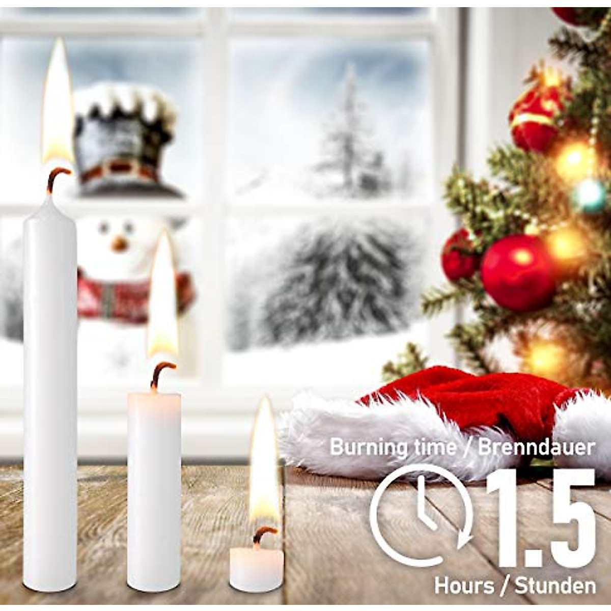 BRUBAKER Tree Candles - Pack of 20 - White - 3¾ x ½ Inches (9.5 x 1.27cm) - Made in Europe - Pyramids, Carousels & Chimes