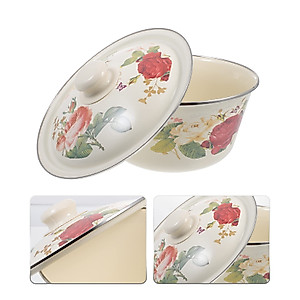 Hemoton 2 pcs Enamel Soup Bowl Vintage Enameled Basin Retro Enameled Bowl Lard Pot with Lid Enamel Mixing Bowl Enamelware Large Salad Serving Bowl Ramen Basin