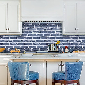 Timeet Brick Wallpaper Peel and Stick Wallpaper Blue Self-Adhesive Wallpaper 17.7" x 197" Removable Wallpaper Faux Brick Wallpaper for Bedroom Living Room Decor Vinyl Roll