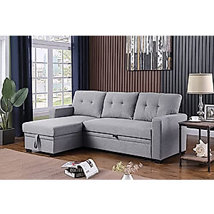 ACQCA 82" Sectional Sleeper Sofa with Pull Out Bed and Chaise Storage, L-Shape Reversible 3 Seater Couch with Tufted Backrest for Living Room,Apartment,Office,Light Gray