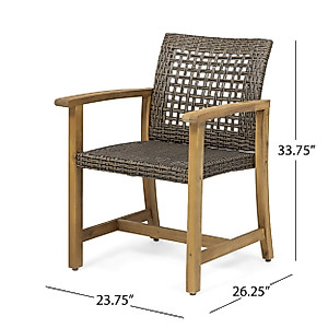 GDFStudio Outdoor Acacia Wood Dining Chair (Set of 2), Teak Finish and Mixed Mocha