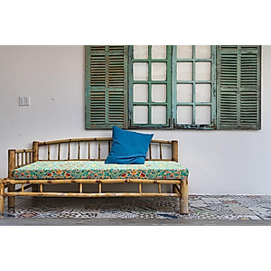 FUNHOME Outdoor Cushion Covers,45" x 18" x 3", No Insert! Patio Cushion Covers Replacement for Outdoor Furniture,Water Resistant Patio Bench Loveseat Covers 1 Pack, Cyan Circle (Covers ONLY)