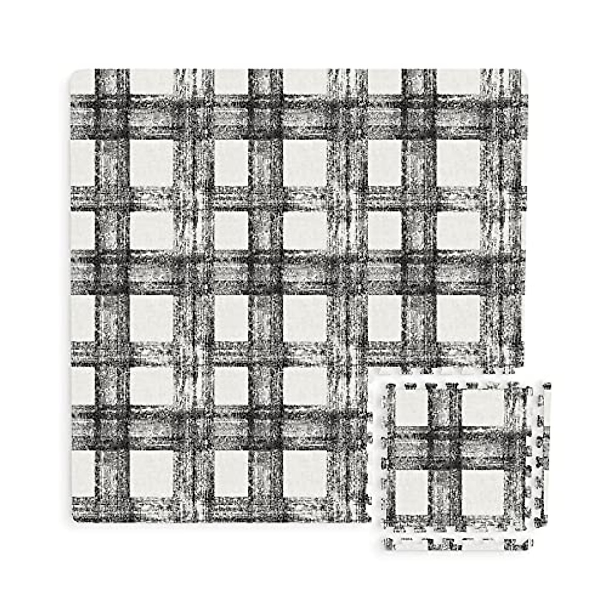 FloorPops FPF3751 Sawyer Plaid Interlocking Floor Tiles, Black