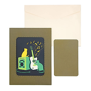 Ribbli Guitar and Cat 3D Pop Up Card for All Occasion Cat Birthday Card Fathers Day Card Pop Up Birtdahy Card for Men Women Cat and Guitar Lover Gifts, with Envelope