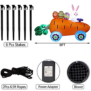 Sancodee 6 FT Long Easter Inflatable Bunny on Carrot Cart with Easter Eggs, Easter Blow up Yard Decorations for Indoor Outdoor Garden Lawn Holiday Party Decor