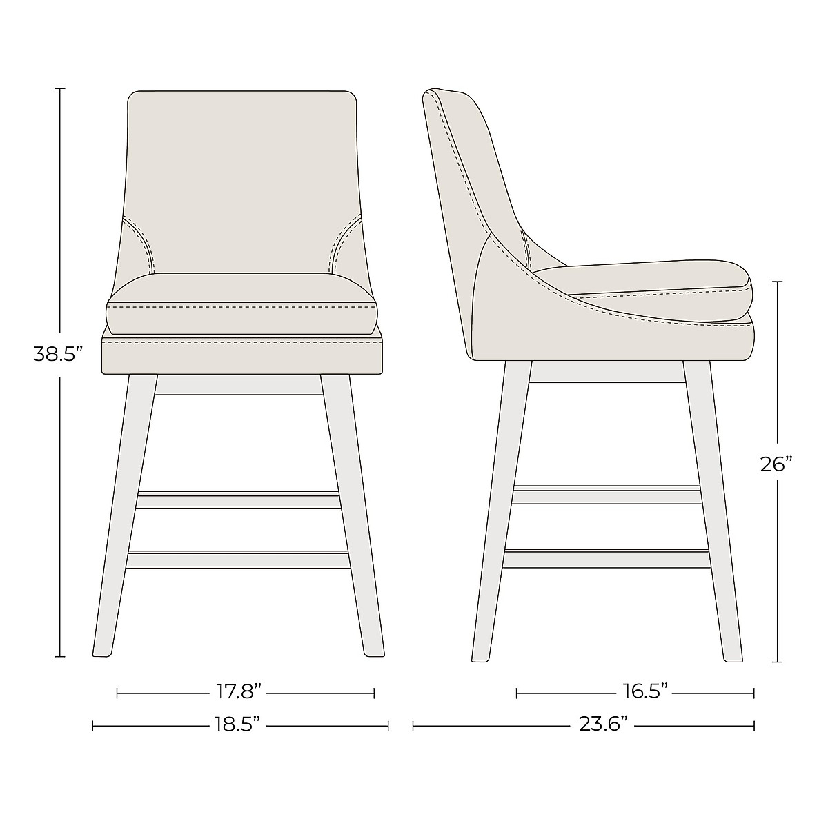 CHITA Counter Height Swivel Barstool, FSC Certified Upholstered Bar Stool, 26.8" H Seat Height, Fabric in Ivory