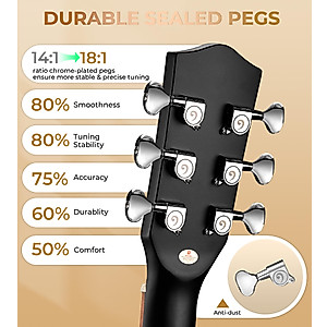 Vangoa Acoustic Electric Guitar Bundle for Beginners Adults Teens Full Size Cutaway Acoustic Guitar with Built-in Pickups, Wooden Bindings, Upgraded Starter Kit, Matte Black