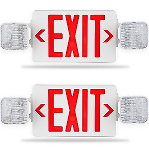 LED Exit Sign with Emergency Light, 90 Minute Battery Backup, 2 Adjustable Head Commercial Lights, Double Sided Red Exit Sign, Fire and Flame Retardant AC 120-277V UL Listed (2-Pack)