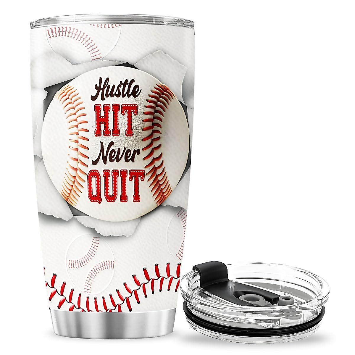 JENOIS Hustle Hit Baseball, Tumbler 20 Oz With Lid And Straw, For Fathers Cup Day Women Coffee Dad Tumblers, Baseball Gifts