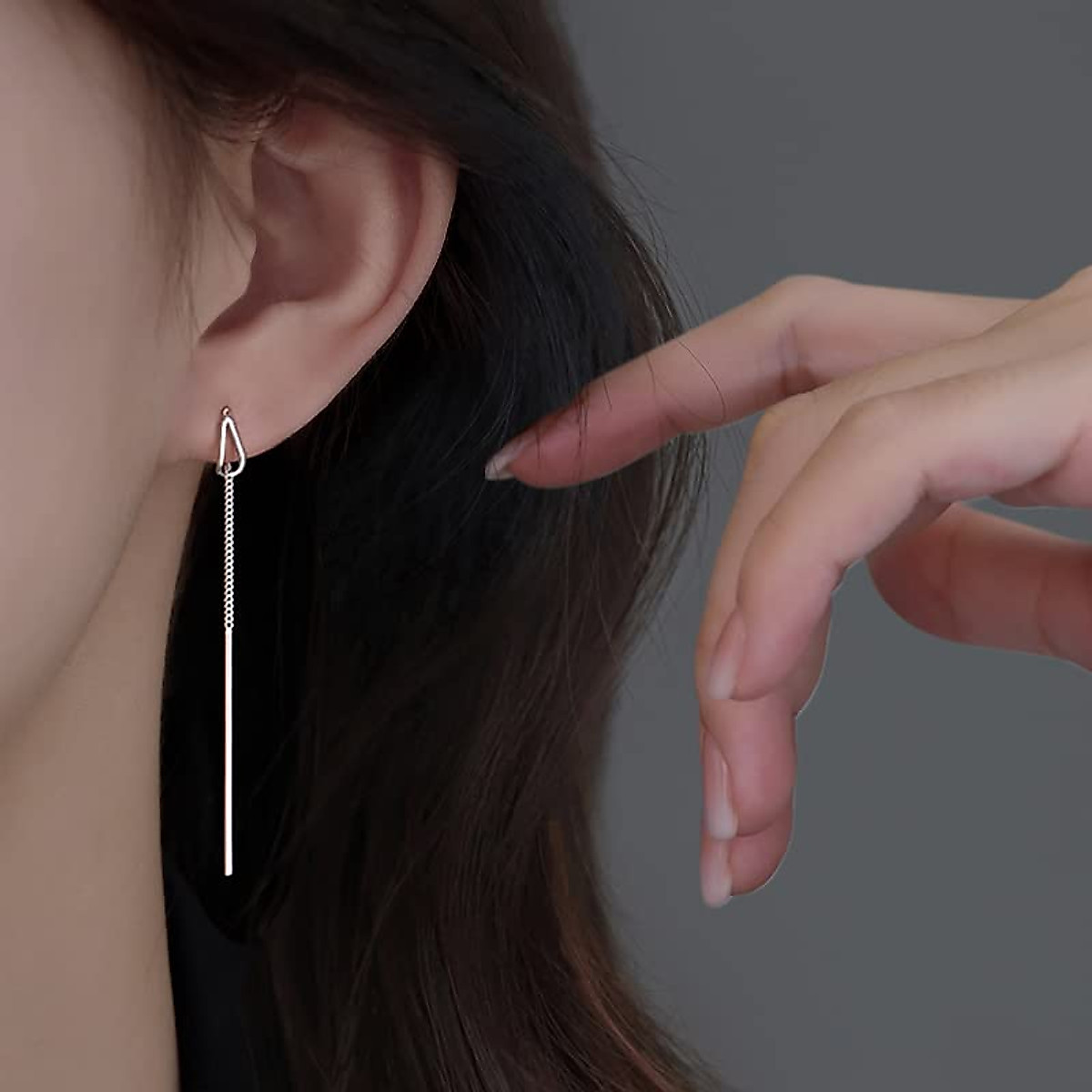 SLUYNZ 925 Sterling Silver Chain Threader Earrings Dangle for Women Teen Girls Long Dangle Earrings Line Earrings Tassel (A-Silver)