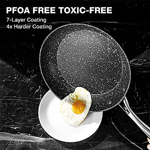 HLAFRG 8 Inch Frying Pan with Lid, Black Granite Skillet, Non Toxic PFOA Free, Even Heating and Less Oil,8 Inch Omelet Pan with Heat-Resistant Handle,Suitable for All Stove, Oven Safe