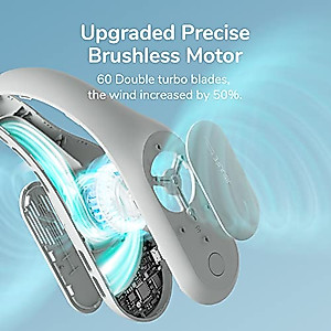 JISULIFE Portable Ultimate Bladeless Neck Fan, 【3+1 Speeds】 Rechargeable Personal Fan for Neck with Multi Motors, USB Wearable Fan for Outdoor, Home, Office, with Silicone Neck Brace - Space Grey