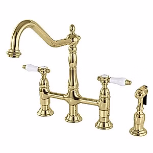 Kingston Brass KS1272BPLBS Bel-Air Bridge Kitchen Faucet, 8-3/4" in Spout Reach, Polished Brass