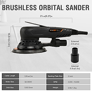 MAXXT Random Orbital Sander Brushless 350W 3A Multi-function Variable Speed Electric Corded Orbital Sanders Machine with 10 Sanding Paper for Woodworking, Drywall Sanding, Polishing (5.0mm Orbit)