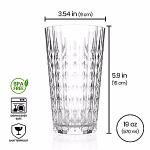 BELLAFORTE Shatterproof Acrylic Tall Tumbler, Set of 4, 19oz - Bondi Beach Stackable Drinking Glasses - Unbreakable Plastic Drinking Glasses for Party, Gifting - BPA Free - Dishwasher Safe - Clear