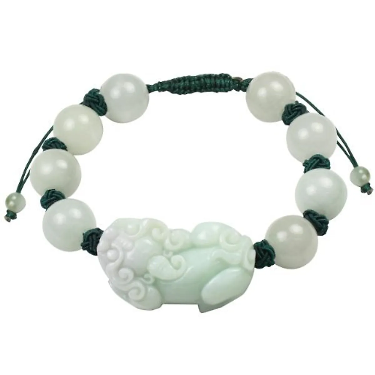Dahlia Fortune Pixiu Jade Bracelet, Real Grade A Certified Burma Jadeite Bead Pi Yao Wristlet, Adjustable Cord, Large - Q80