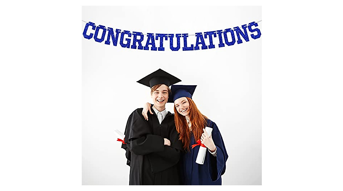 Blue Glitter Congratulations Banner for Weddings & Graduations