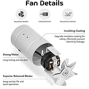 iPower Silent 4 inch Booster Fan 90CFM Inline Blower with 4. 9' Grounded Power Cord, 8 Feet Non-Insulated Flex Air Aluminum Ducting Vent Hose, Quite for Kitchen Bathroom Grow Tent