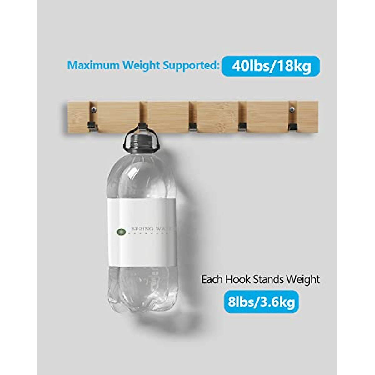 JSVER Wooden Coat Hooks Coat Rack Wall Mount, Space-Saving Coat Rack with 5 Standard Retractable Hooks, Hat Coat Hook for Entryway, Hallway, Bathroom, Living Room, Bedroom