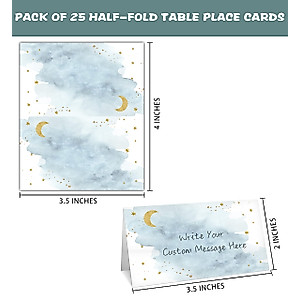 Table Place Card for Baby Shower, 25 Pcs Tent Cards Set with Moon and Stars Design, Editable Name Cards for Table Seating, Sleepover Party Food Lables, Twinkle Little Star Baby Shower Decorations(09)