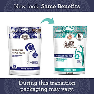 GuruNanda Dual Slickers Floss Picks - Double Threaded Dyneema Dental Floss with Foldable Toothpick for Effective Plaque Removal - Unflavored- 60 Ct